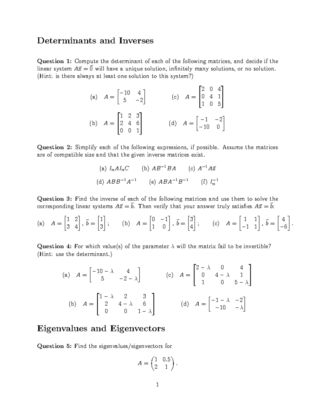 DGD7 Determinants & Inverses Questions (Week of Mar 9) - Studocu