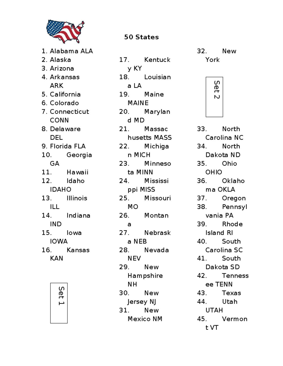 50 States Overview: Set 1 & Set 2 Details - Studocu