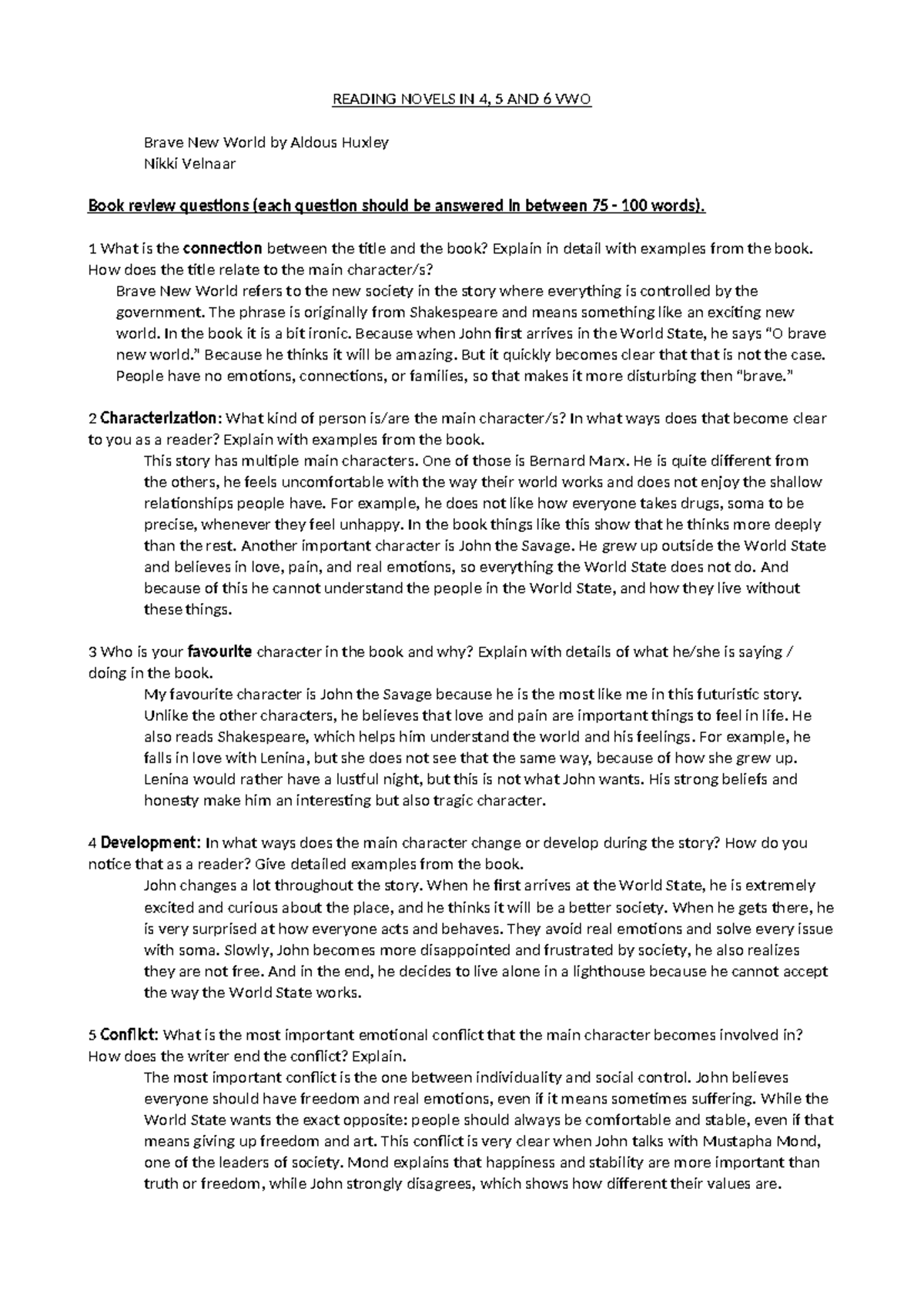 Book Report 3: BNW - Analysis of Aldous Huxley's Brave New World ...