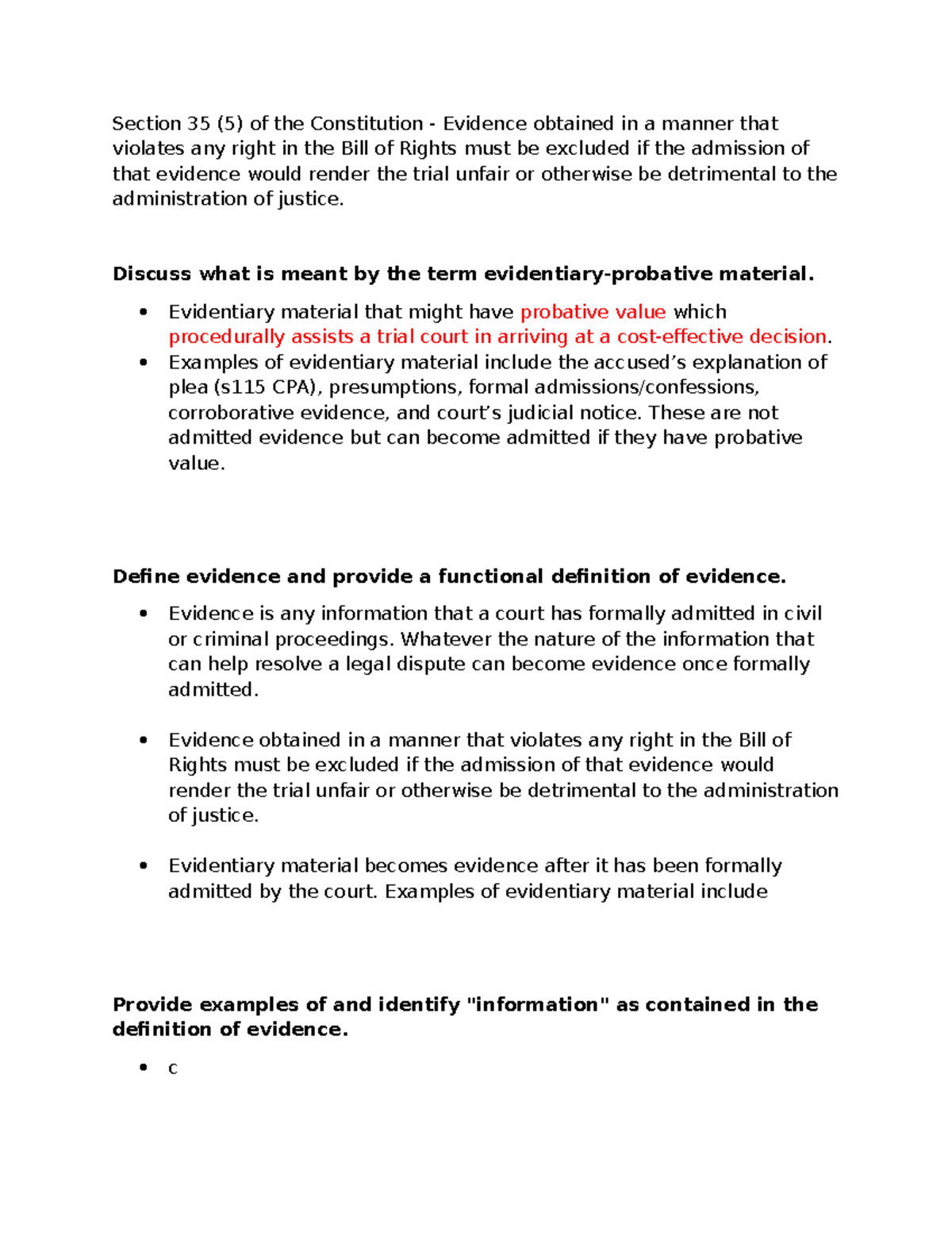Evidence Law Overview: Key Concepts and Applications (LAW 101) - Studocu