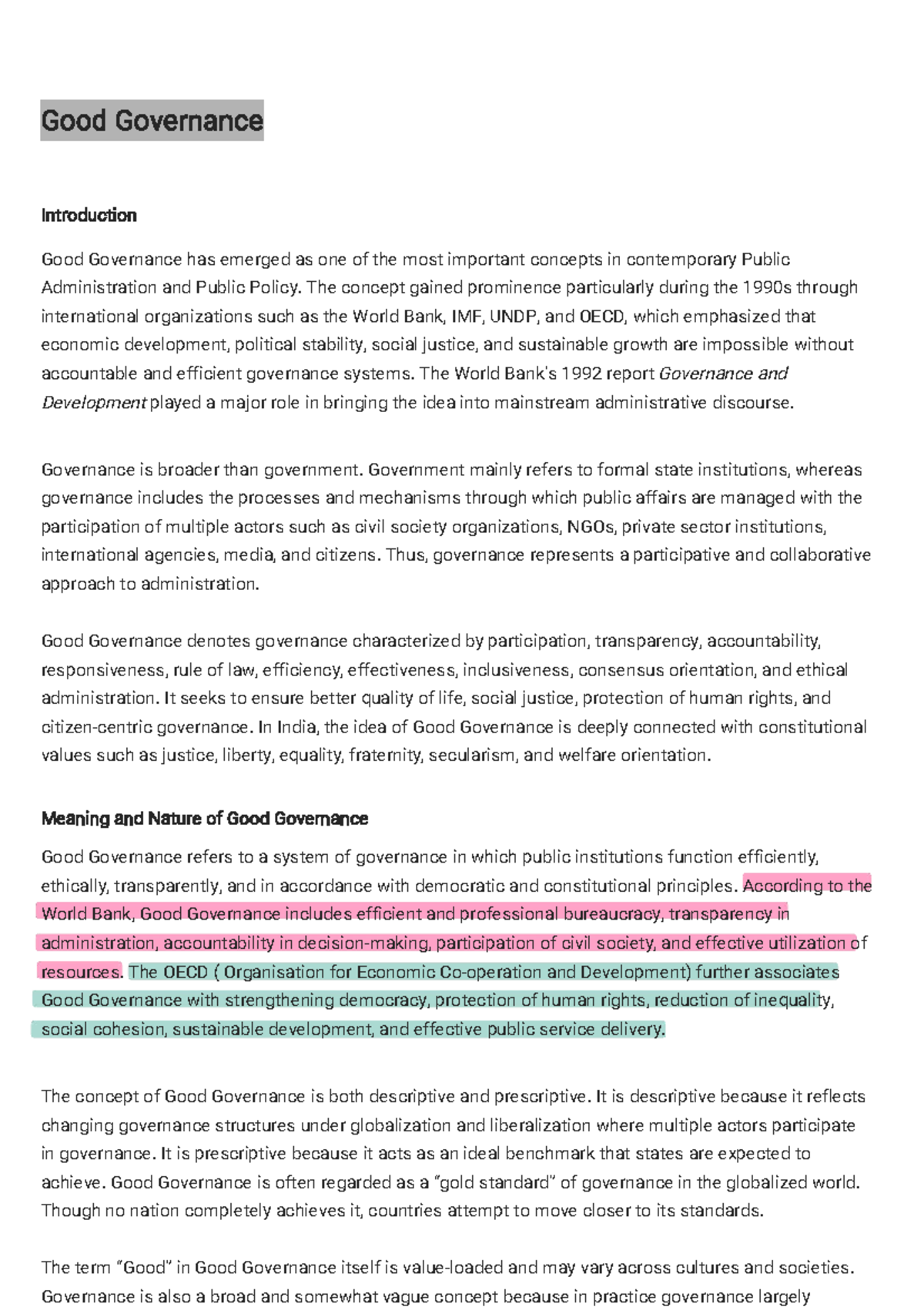 Good Governance: Key Concepts and Challenges (Notes 260516) - Studocu