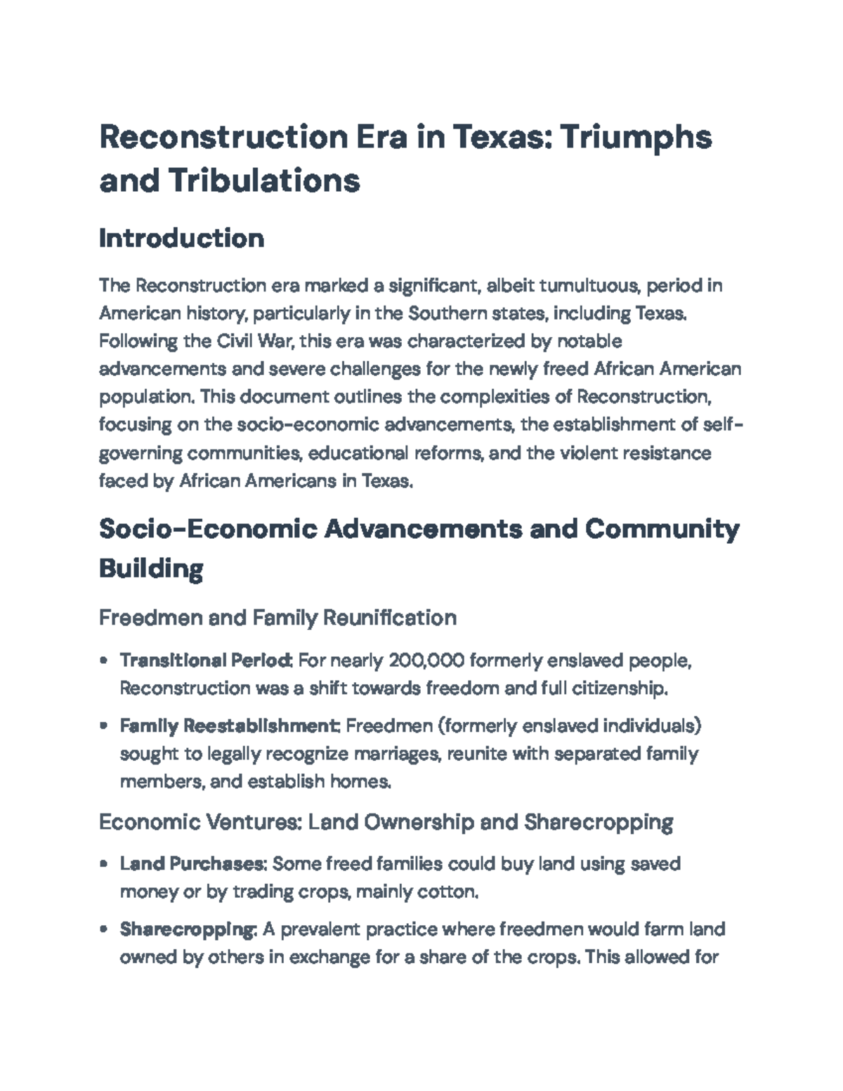 Reconstruction Era in Texas: Social, Economic, and Educational Advances ...