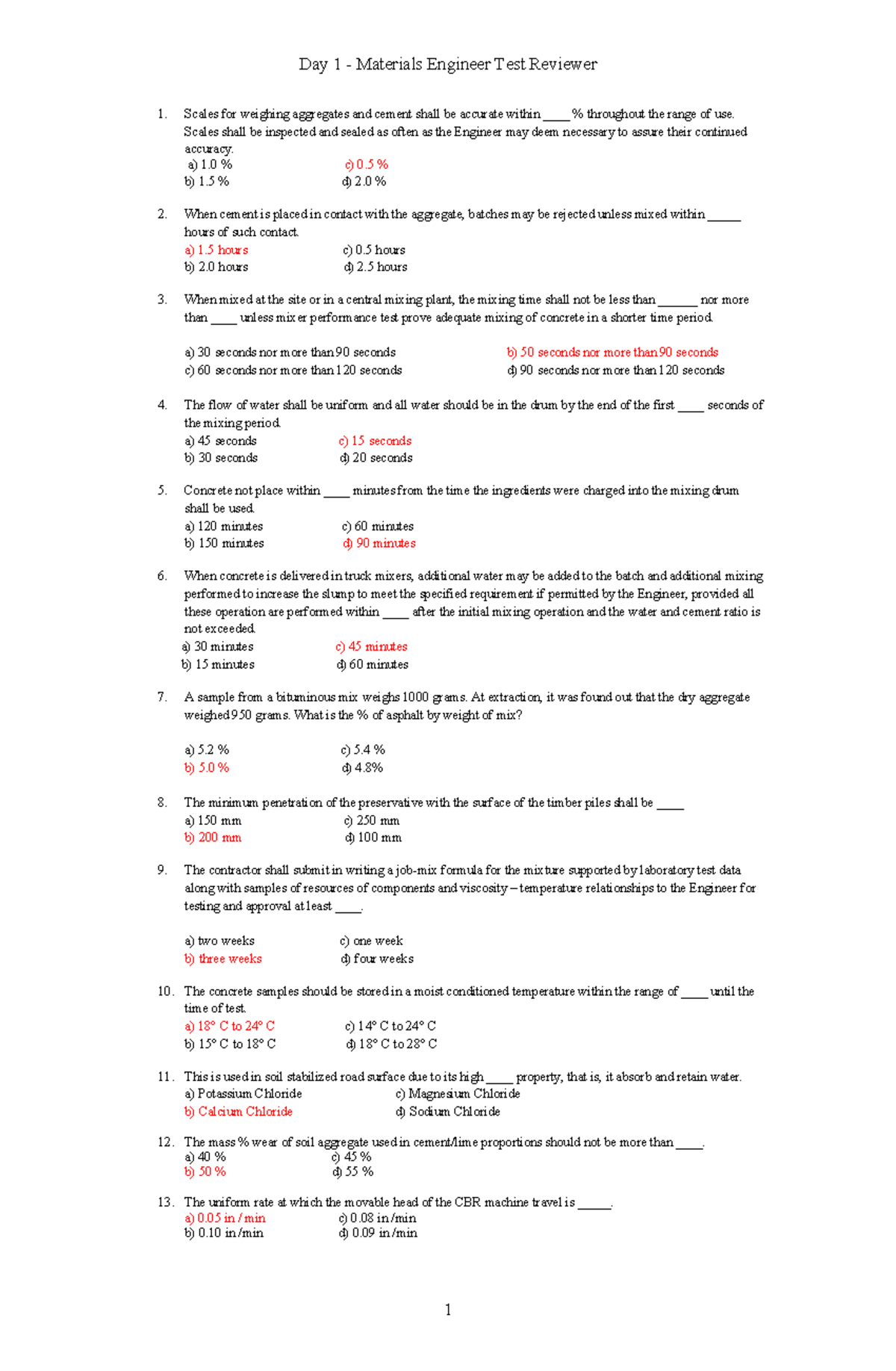 Day 1 - Materials Engineer Test Reviewer - Studocu