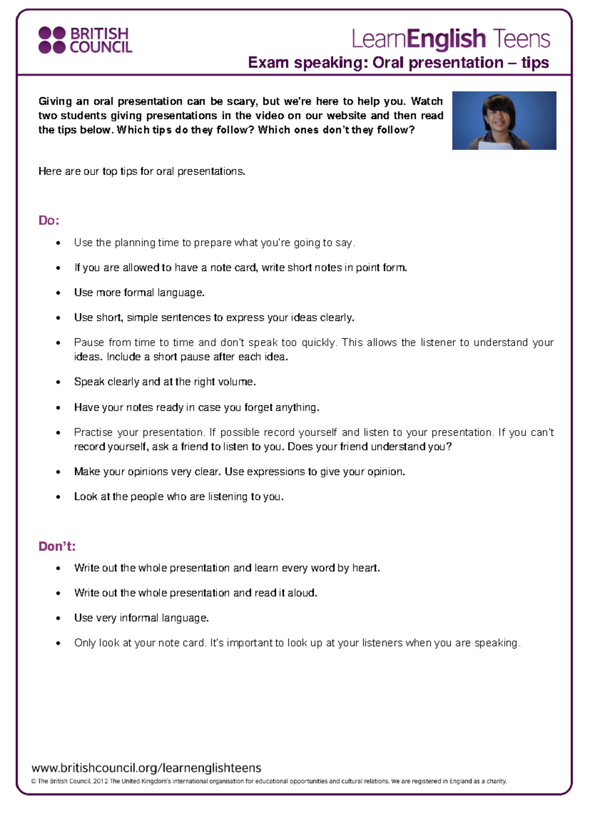 ENG101: Oral Presentation Tips for Effective Speaking - Studocu