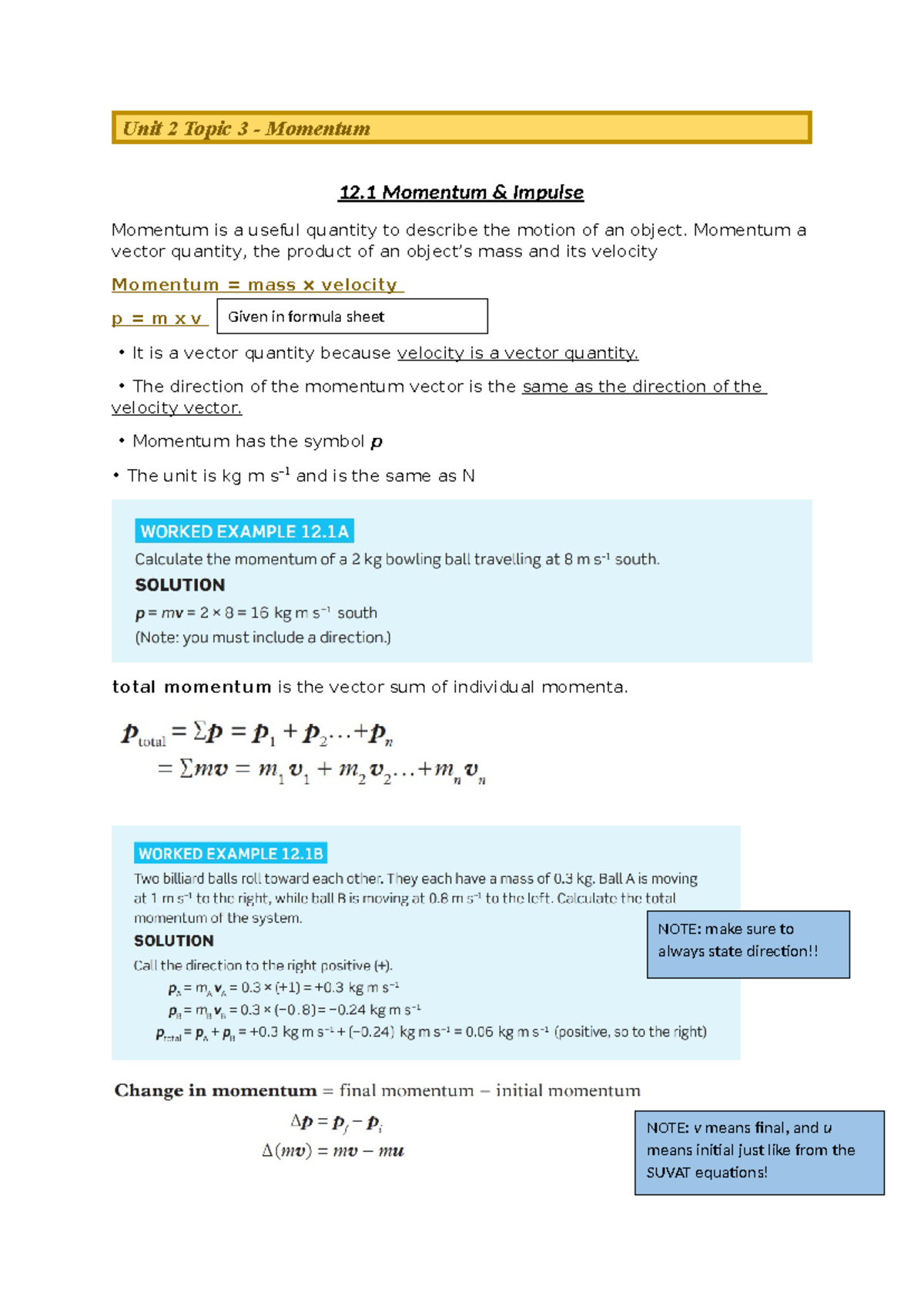 Unit 2 Topic 3 - Momentum & Impulse Notes - Studocu