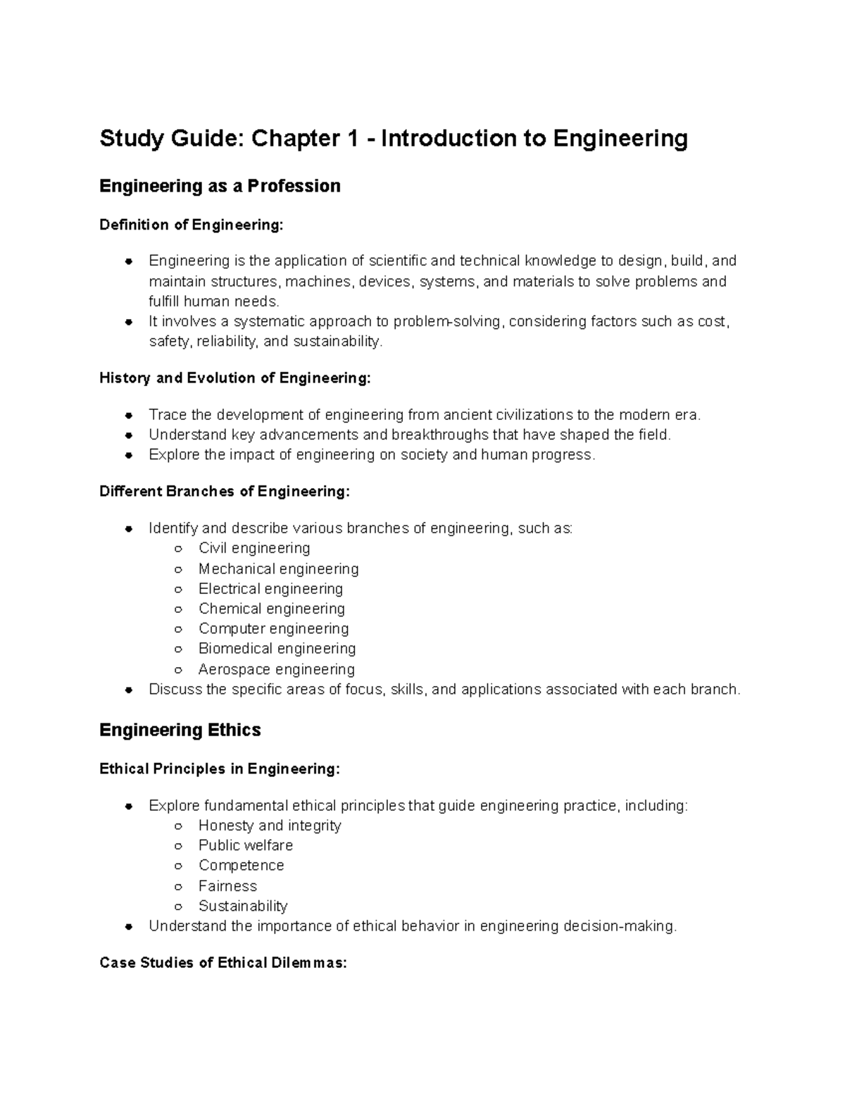 Study Guide Chapter 1 - Introduction to Engineering - Study Guide: Chapter 1 - Introduction to ...