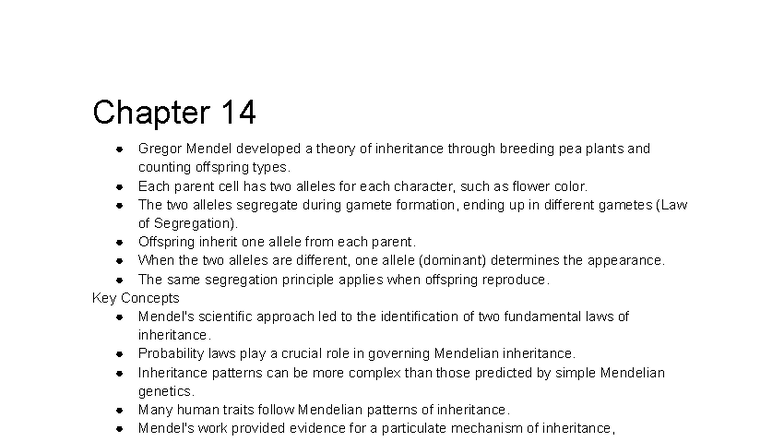 AP Bio Chapter 14: Mendelian Genetics and Inheritance Patterns - Studocu