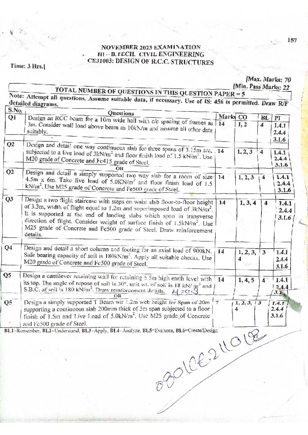 CE31003: B.Tech Civil Engineering R.C.C. Structures Exam Questions ...