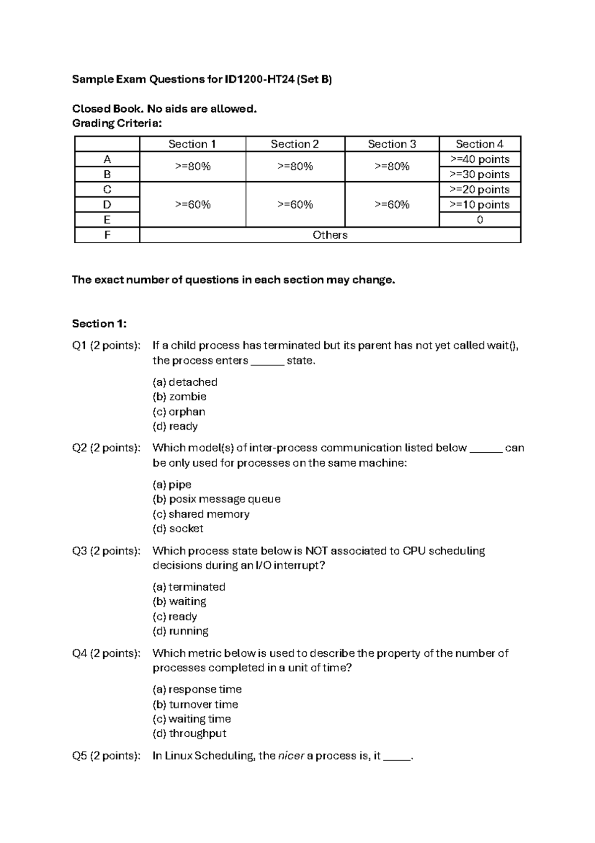 Sample Exam Questions for CS101 - Set B (Closed Book) - Studocu