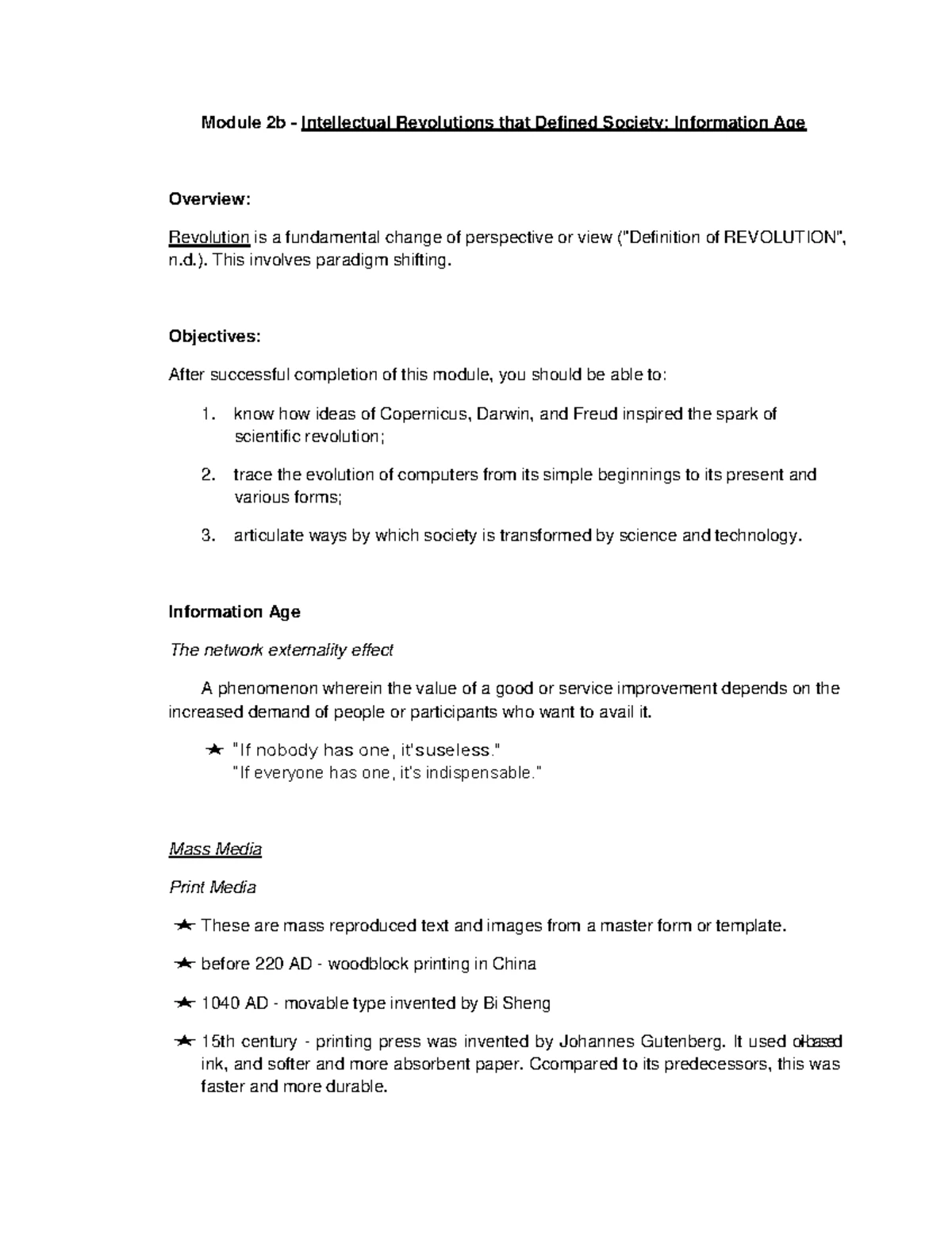 Module 2a Intellectual Revolutions that Defined Society - ). This ...