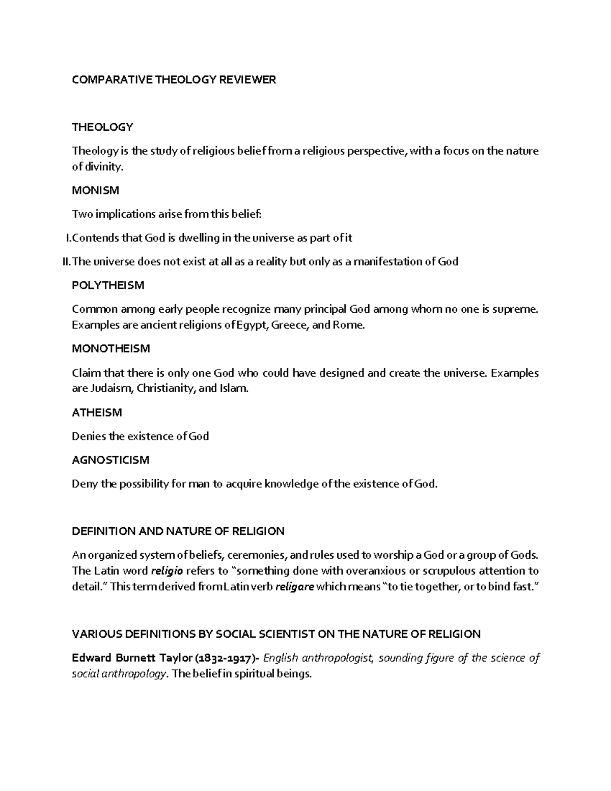 Comparative-Theology-Reviewer - COMPARATIVE THEOLOGY REVIEWER THEOLOGY ...