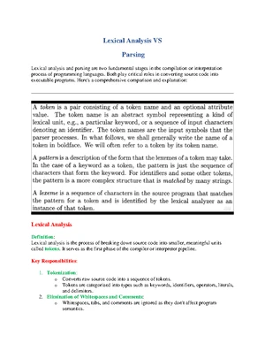 CS101: Tokens, Patterns, and Lexemes in Lexical Analysis - Studocu