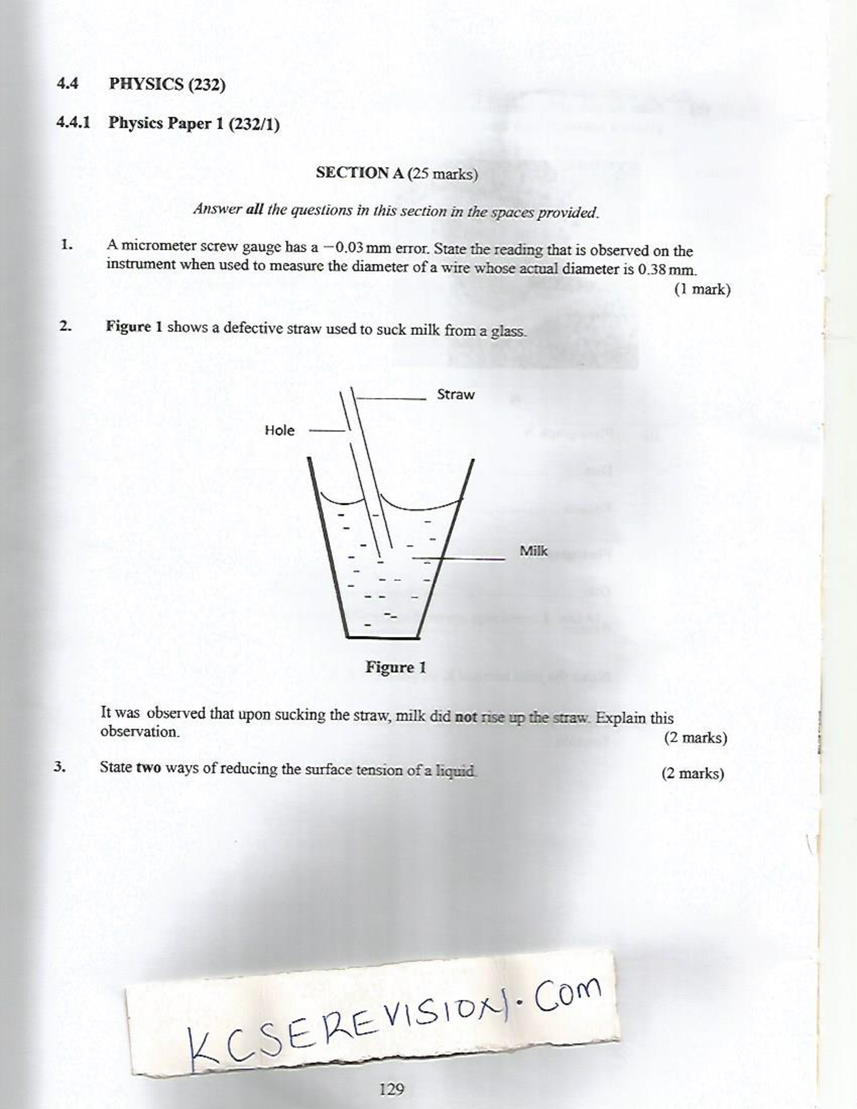2019 KCSE KNEC Physics (232) Paper 1 Questions and Answers - Studocu