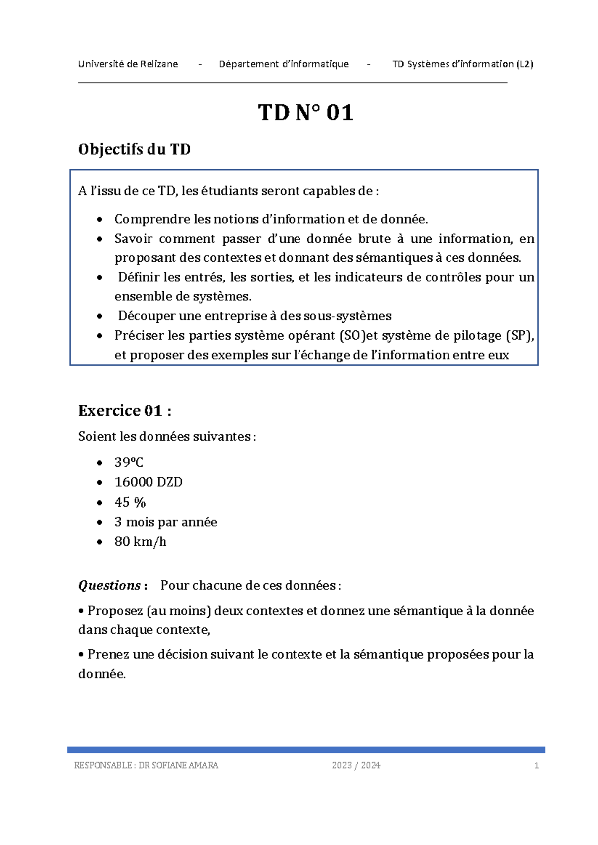 TD 1 SI 2023 - Notions de Système d'Information et Exercices Pratiques ...