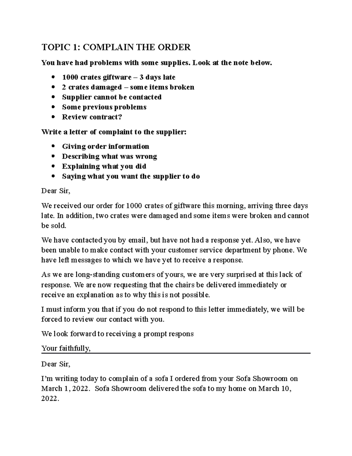 Complaint Letter Writing Guide for TATQ6 UFM - Studocu