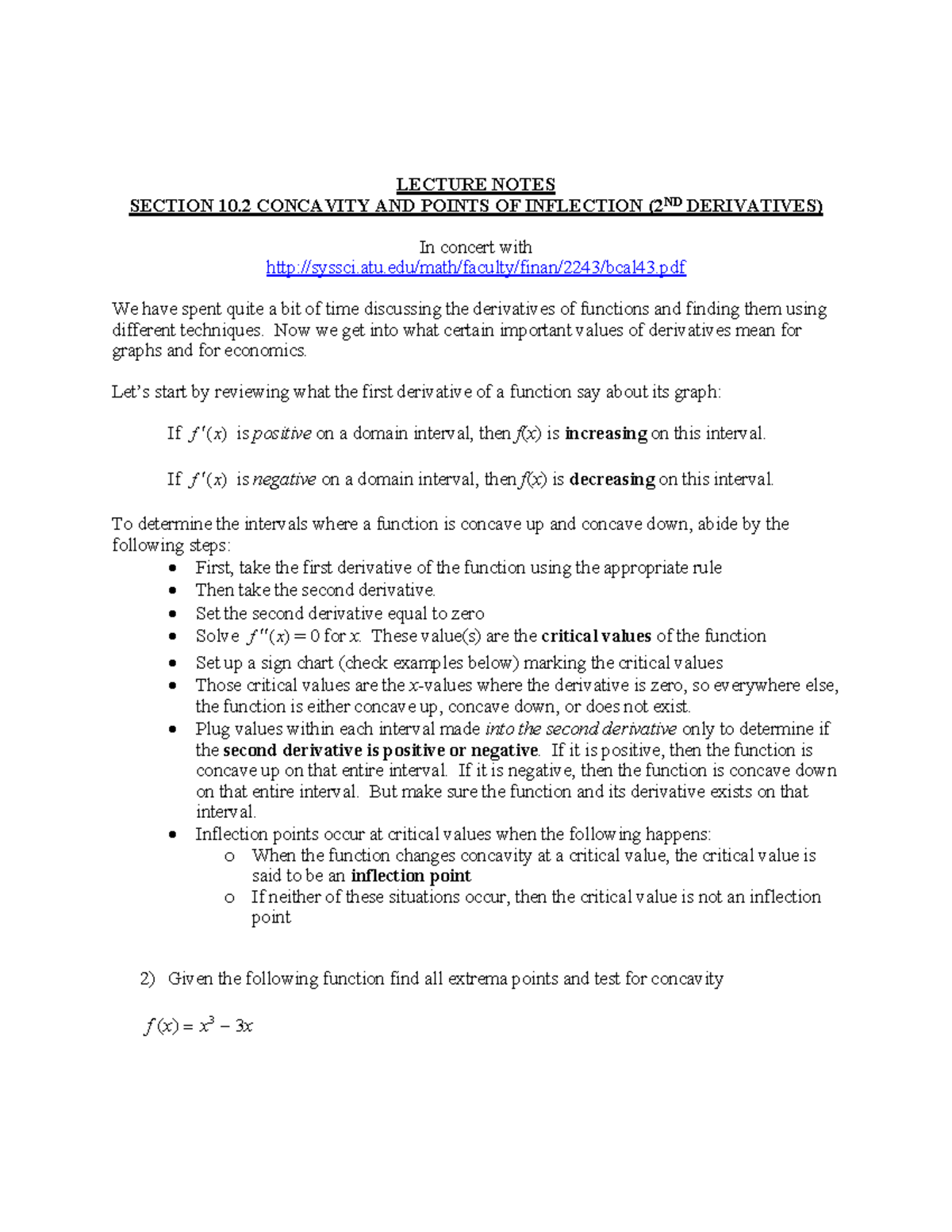 LECTURE NOTES: CONCAVITY & INFLECTION POINTS (MATH 101) - Studocu