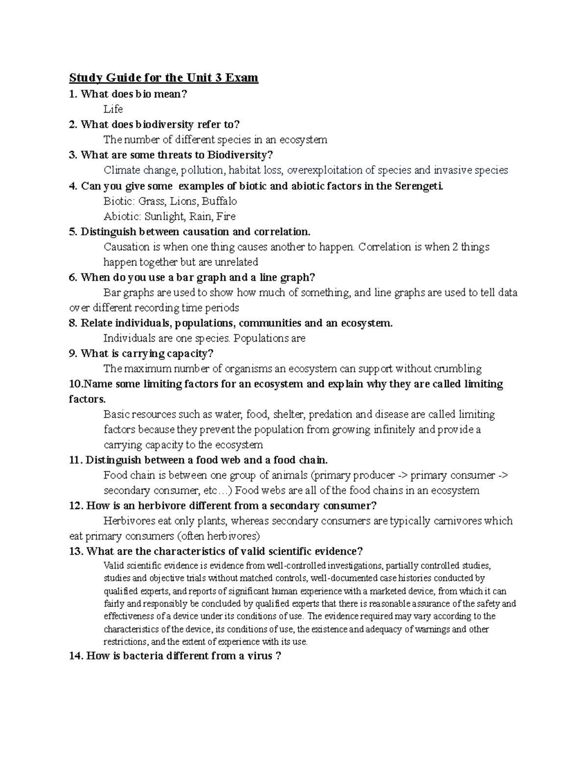 Unit 3 Ecology: Study Guide for the Exam on Ecosystem Concepts - Studocu