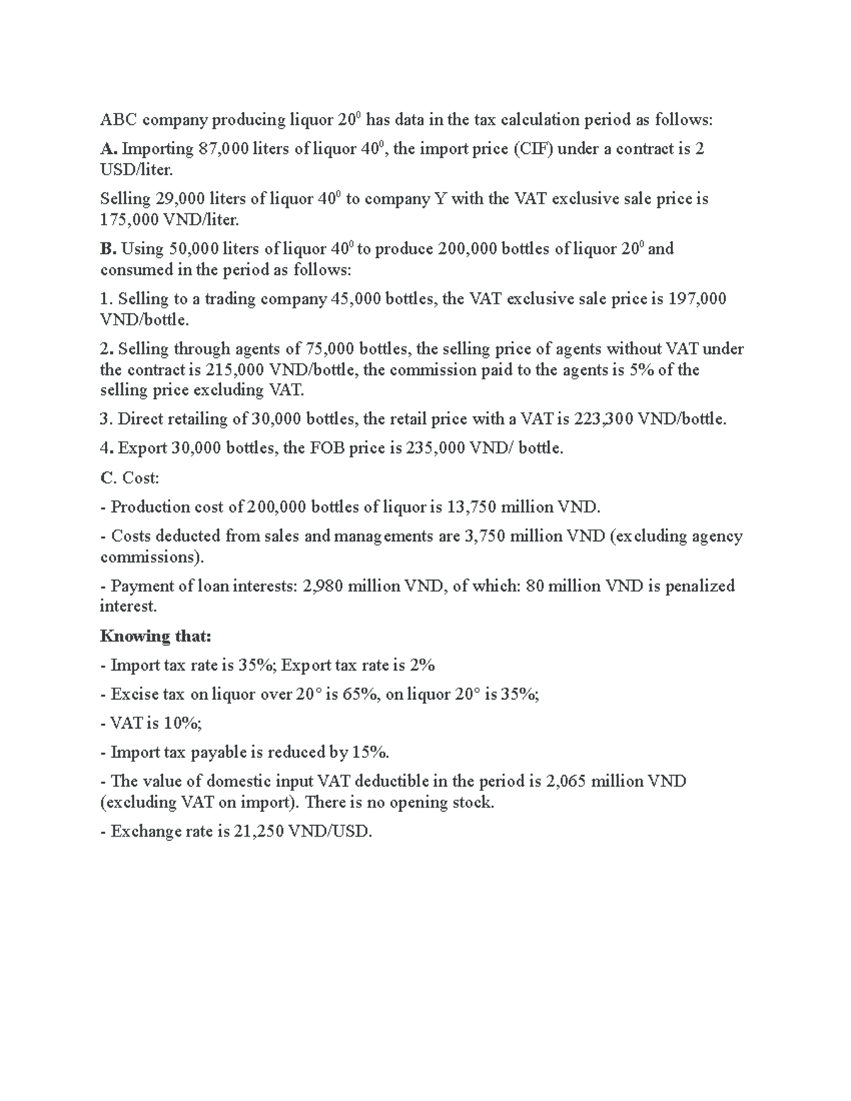 CIT - Tax Calculation and Analysis for ABC Liquor Company - Studocu