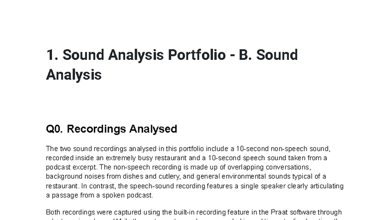 Sound Analysis Portfolio B: Recordings & Spectrograms Analysis - Studocu