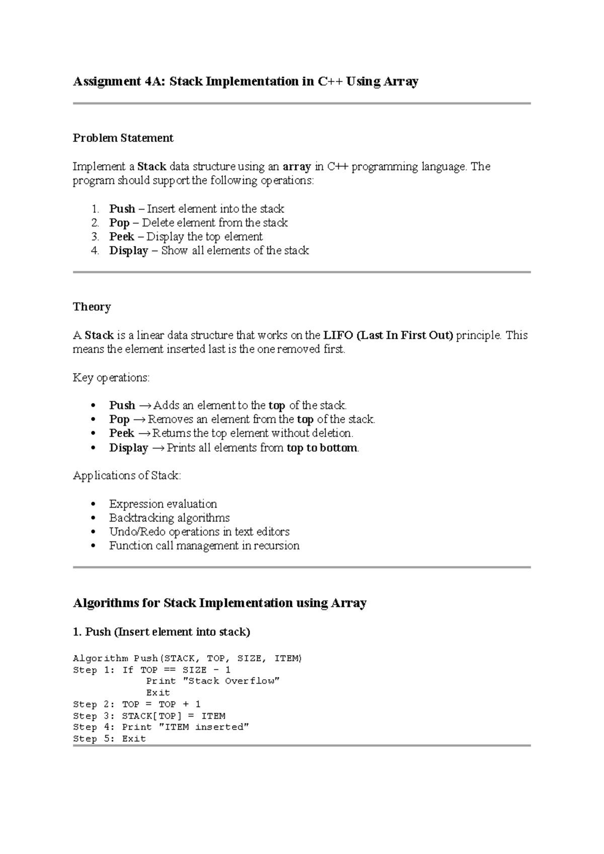 Assignment 4A: Stack Implementation Using Array & Queue DS Notes - Studocu