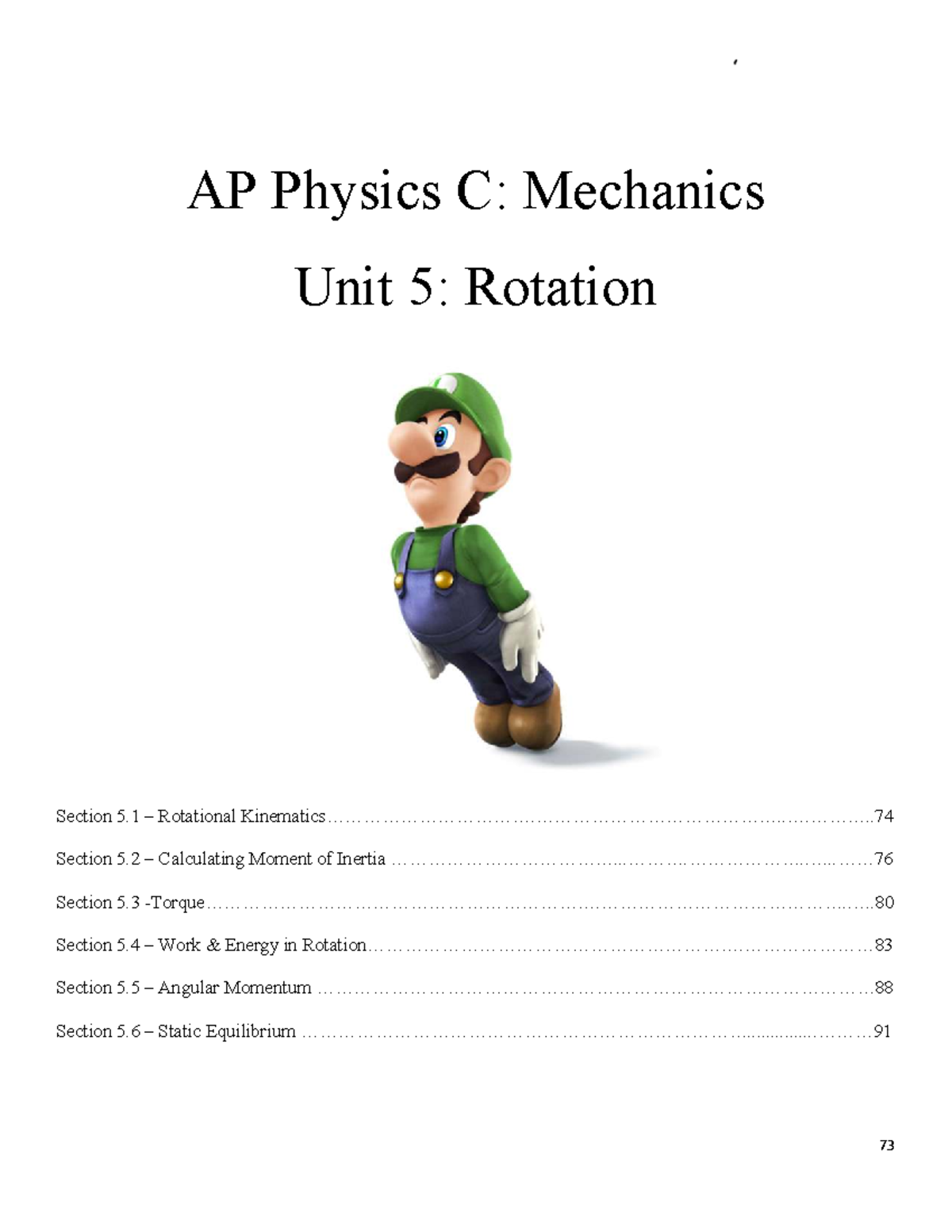 AP Physics C: Mechanics Unit 5 - Rotation Summary Notes - Studocu
