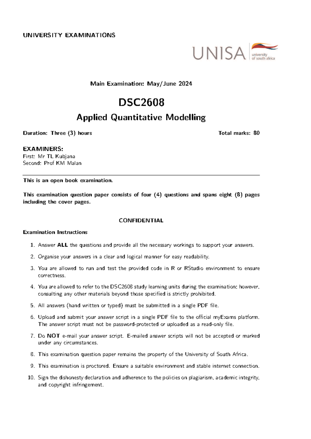 DSC2608 Main Exam Guidelines and Instructions - May/June 2024 - Studocu