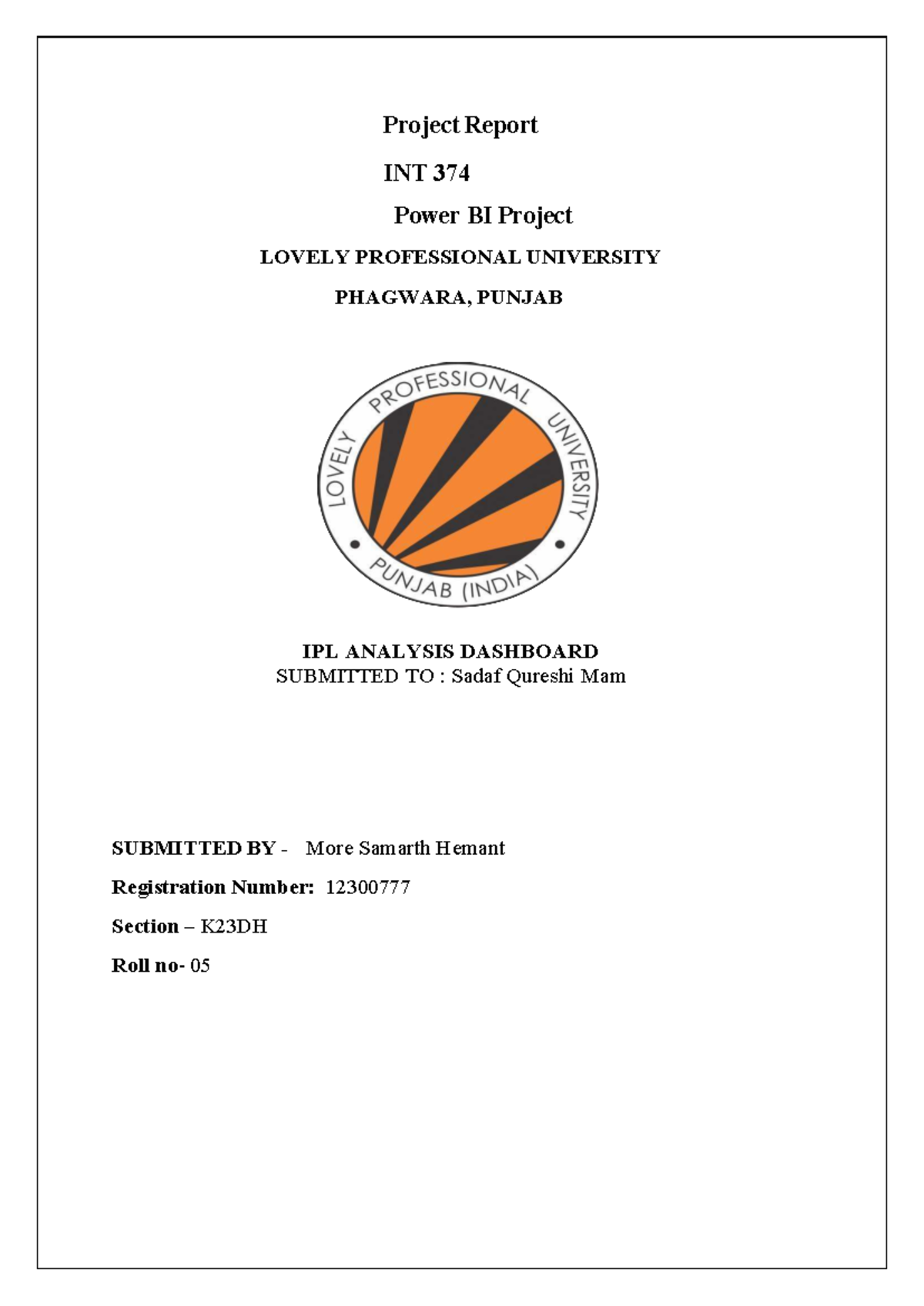 Power BI Project Report: IPL Analysis Dashboard INT 374 - Studocu