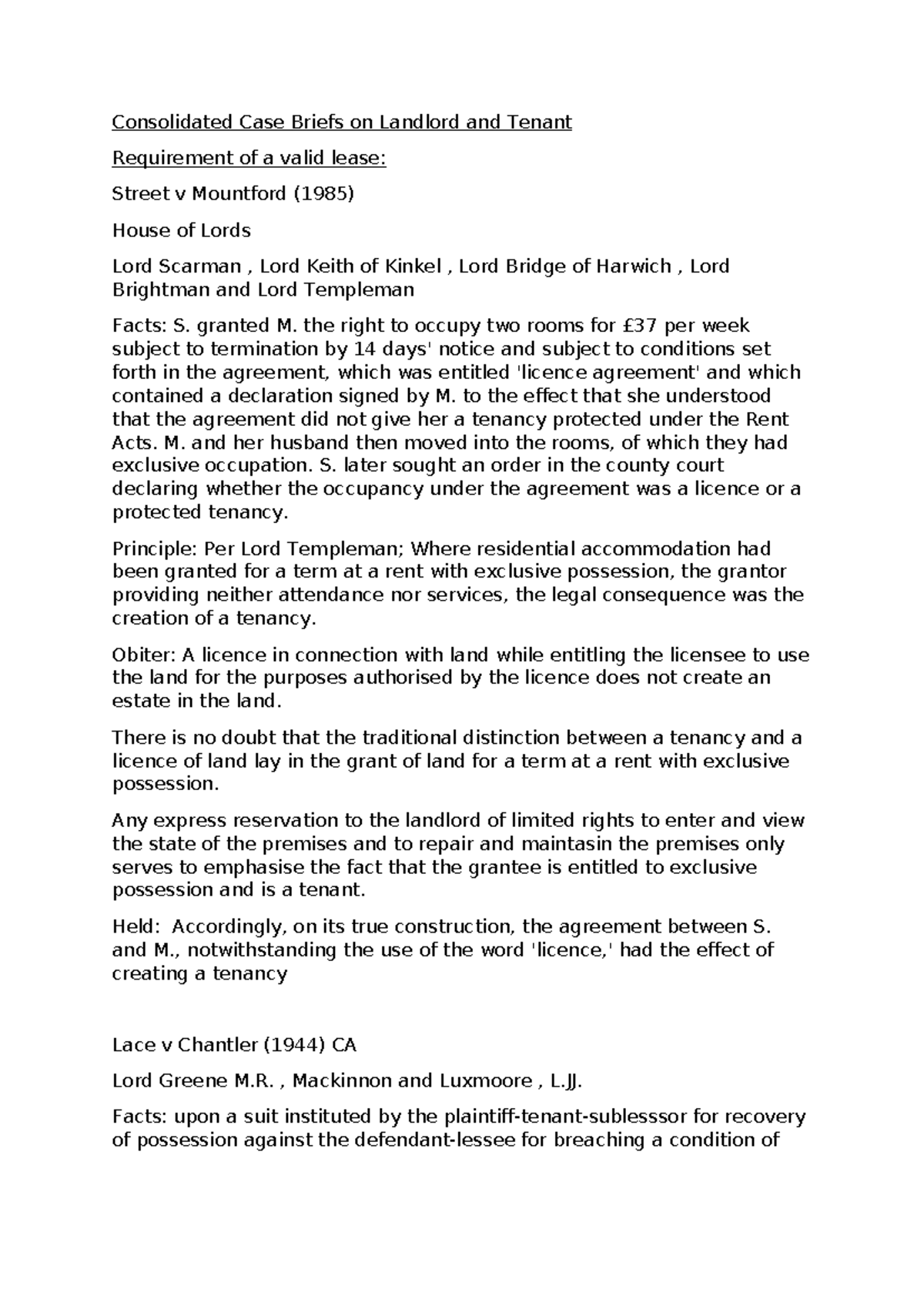 Consolidated Case Briefs on Landlord and Tenant Law: Key Cases and ...