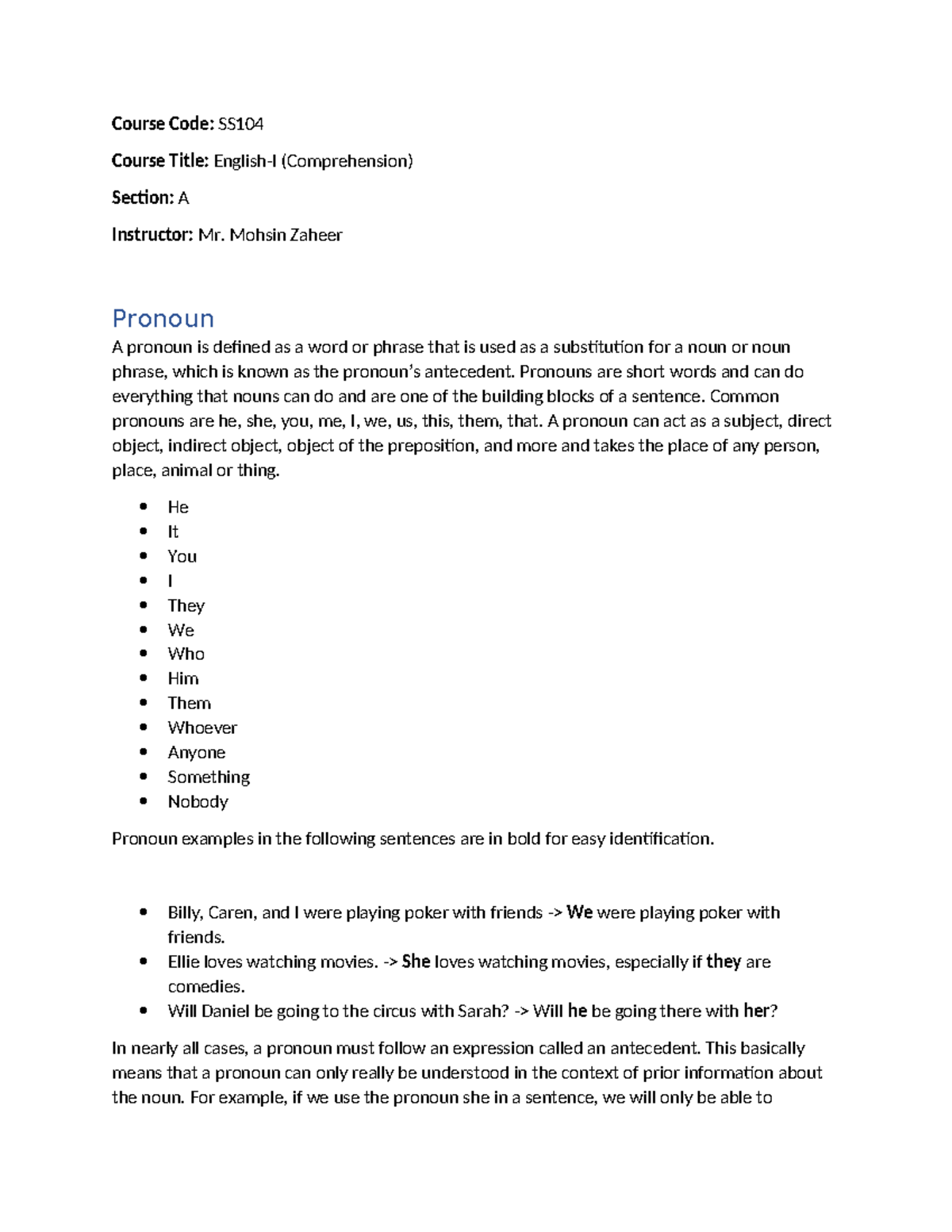 SS104 Pronouns: Comprehensive Guide for Coursework - Studocu