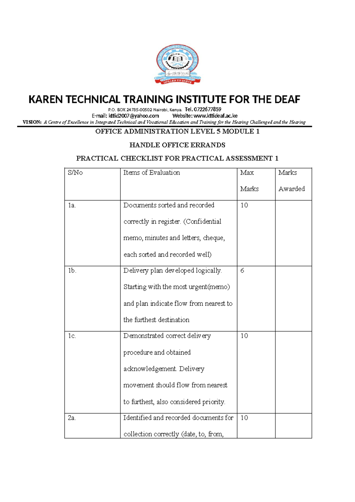 Office Administration Level 5 Module 1: Errands Practical Checklist ...