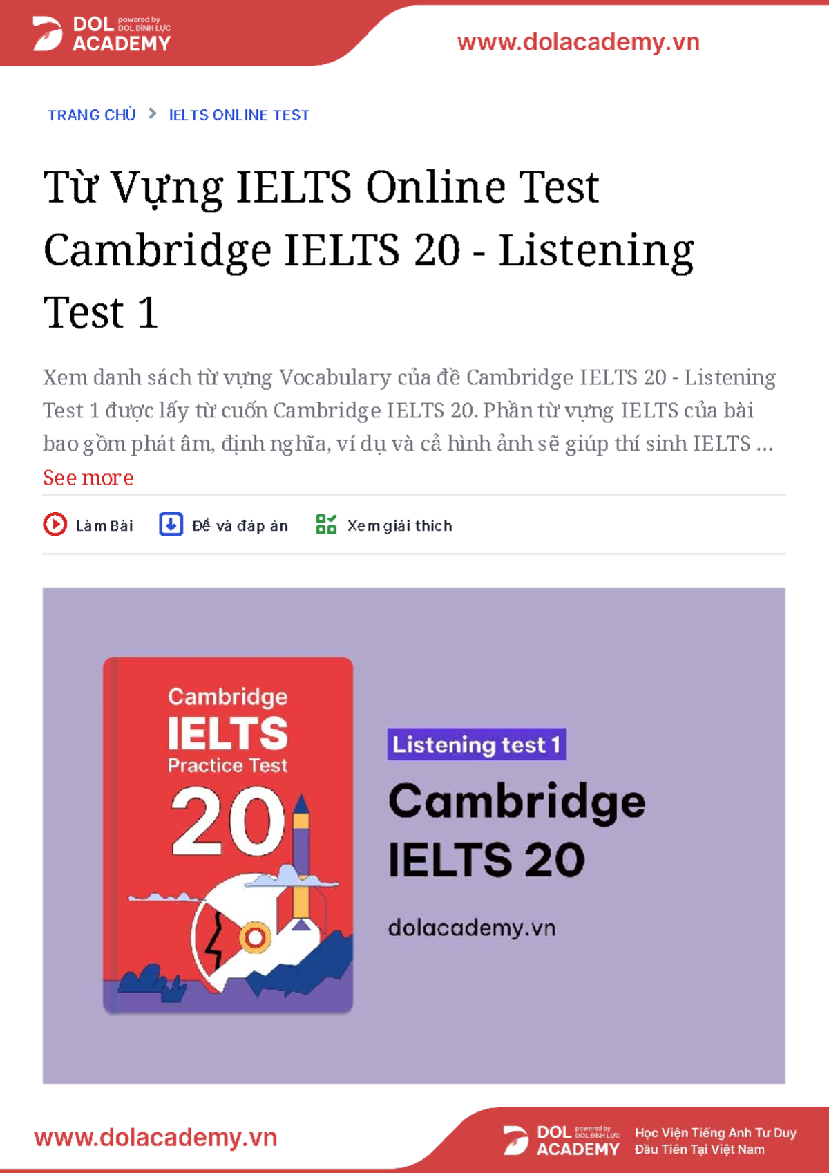 CAM 20 - IELTS Listening Test 1 Vocabulary Notes - Studocu