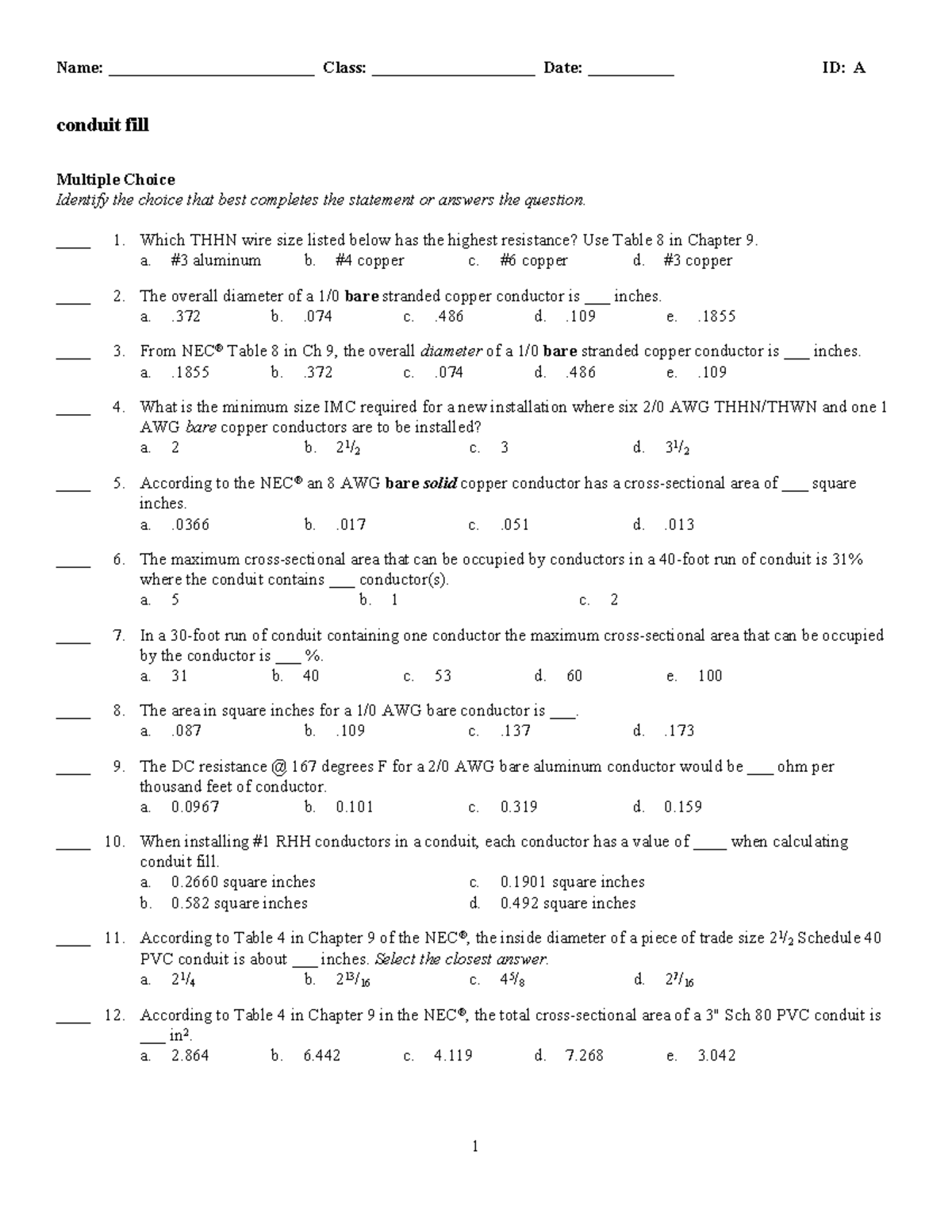 Conduit Fill MC Questions - NEC 2023 Exam Prep - Studocu