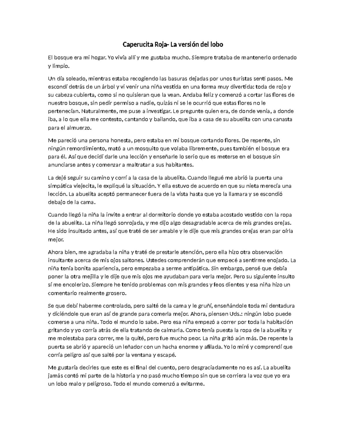 Caperucita Roja - Lectura de Práctica para Habilidad Verbal - Studocu