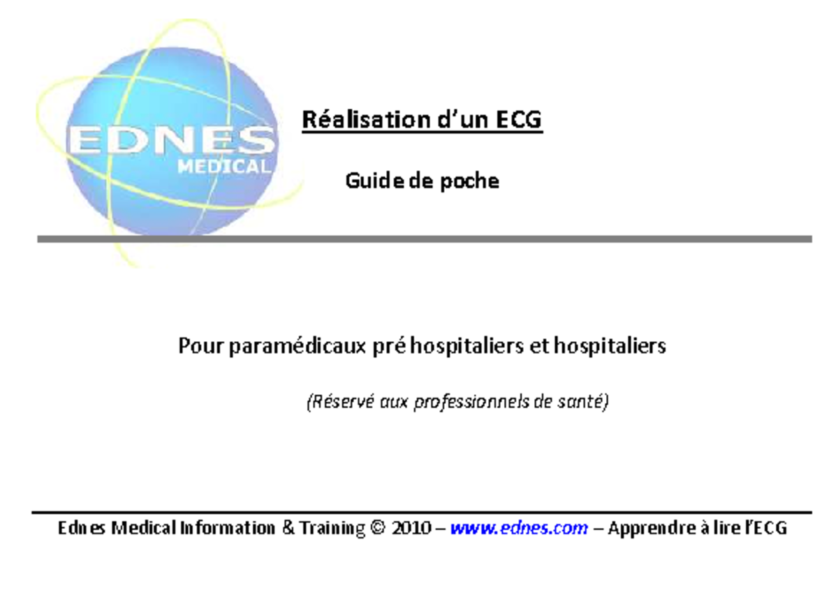 ECG posterieur - Réalisation d’un ECG Guide de poche Pour paramédicaux ...
