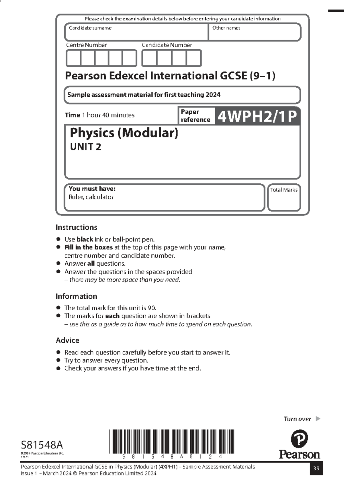 Pearson Edexcel International GCSE Physics (Modular) (4XPH1) Sample ...