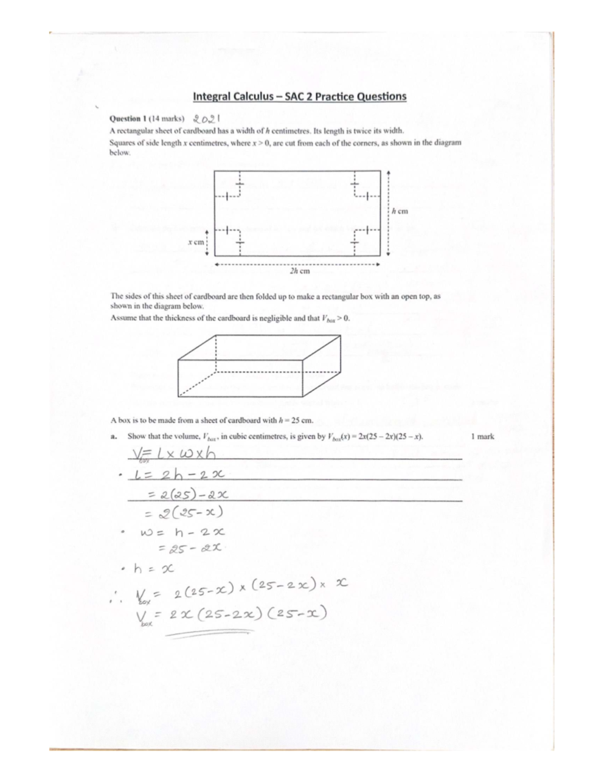 Integral Calculus - SAC 2 Practice Questions Solutions - Studocu