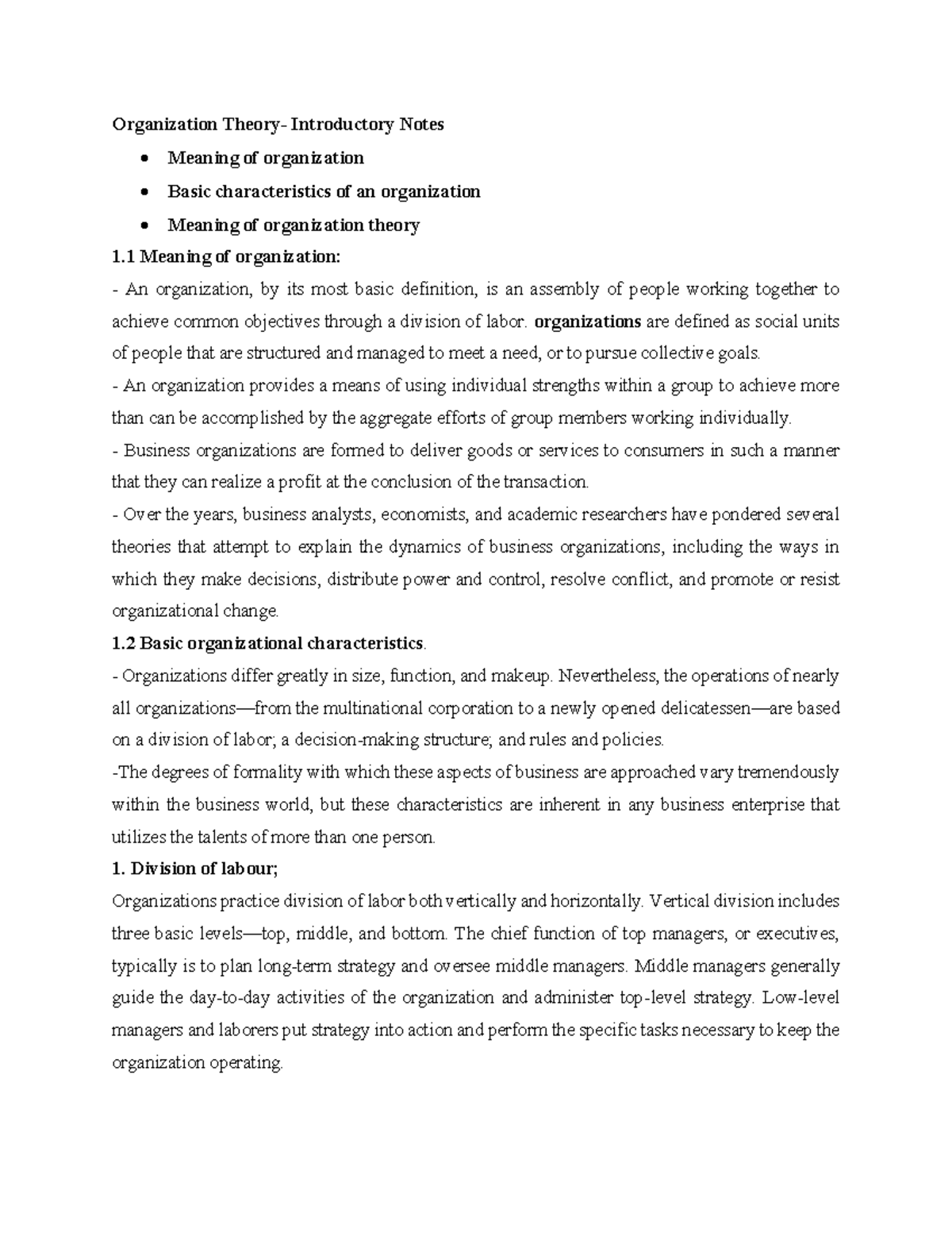 Introduction to Organization Theory: Key Concepts and Characteristics ...