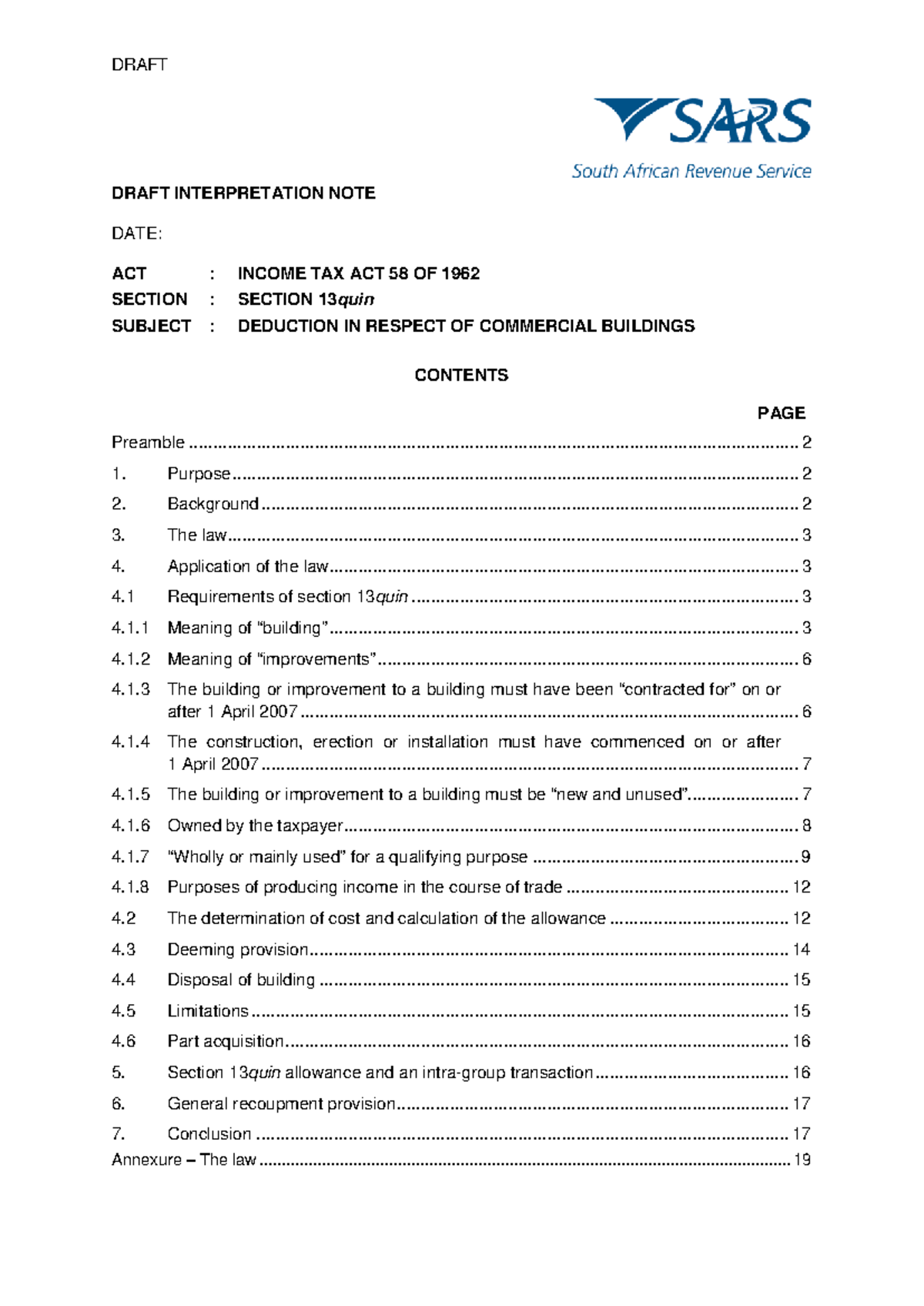 SARS guidance for capital allowances - DRAFT INTERPRETATION NOTE DATE ...