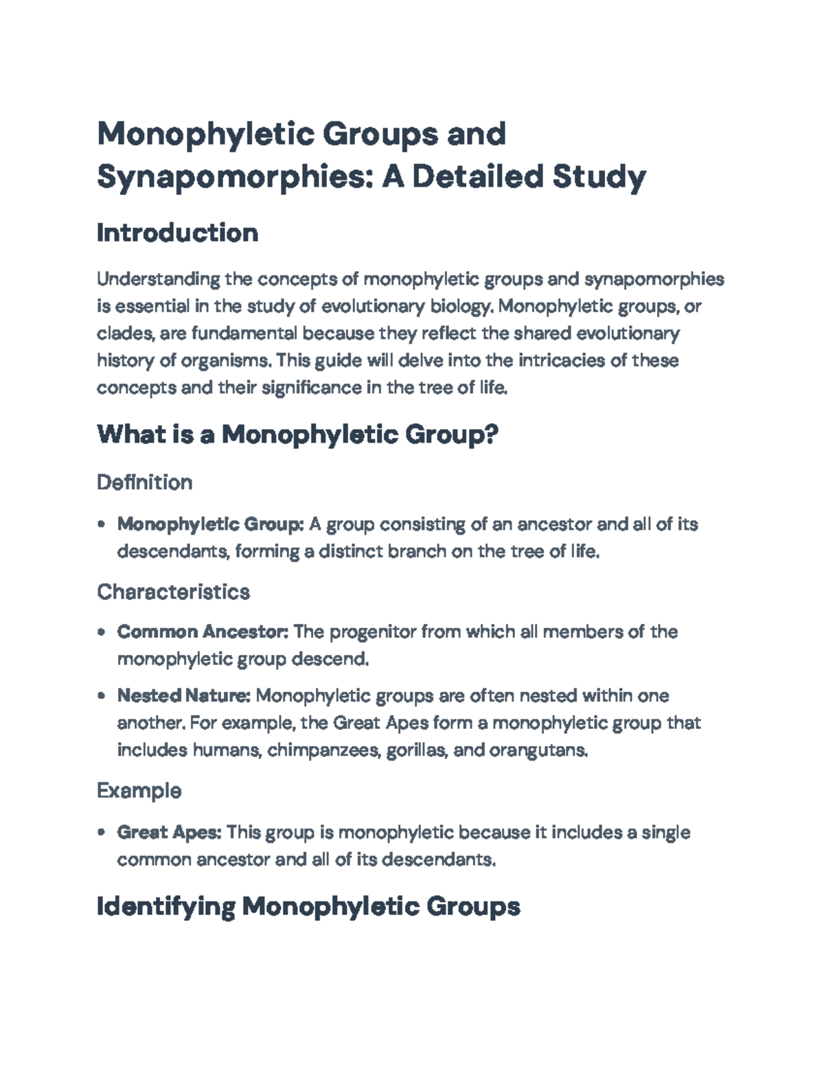Monophyletic Groups & Synapomorphies: A Study Guide (Bio 101) - Studocu