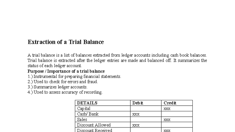 Extraction of a Trial Balance - Trial balance is extracted after the ...