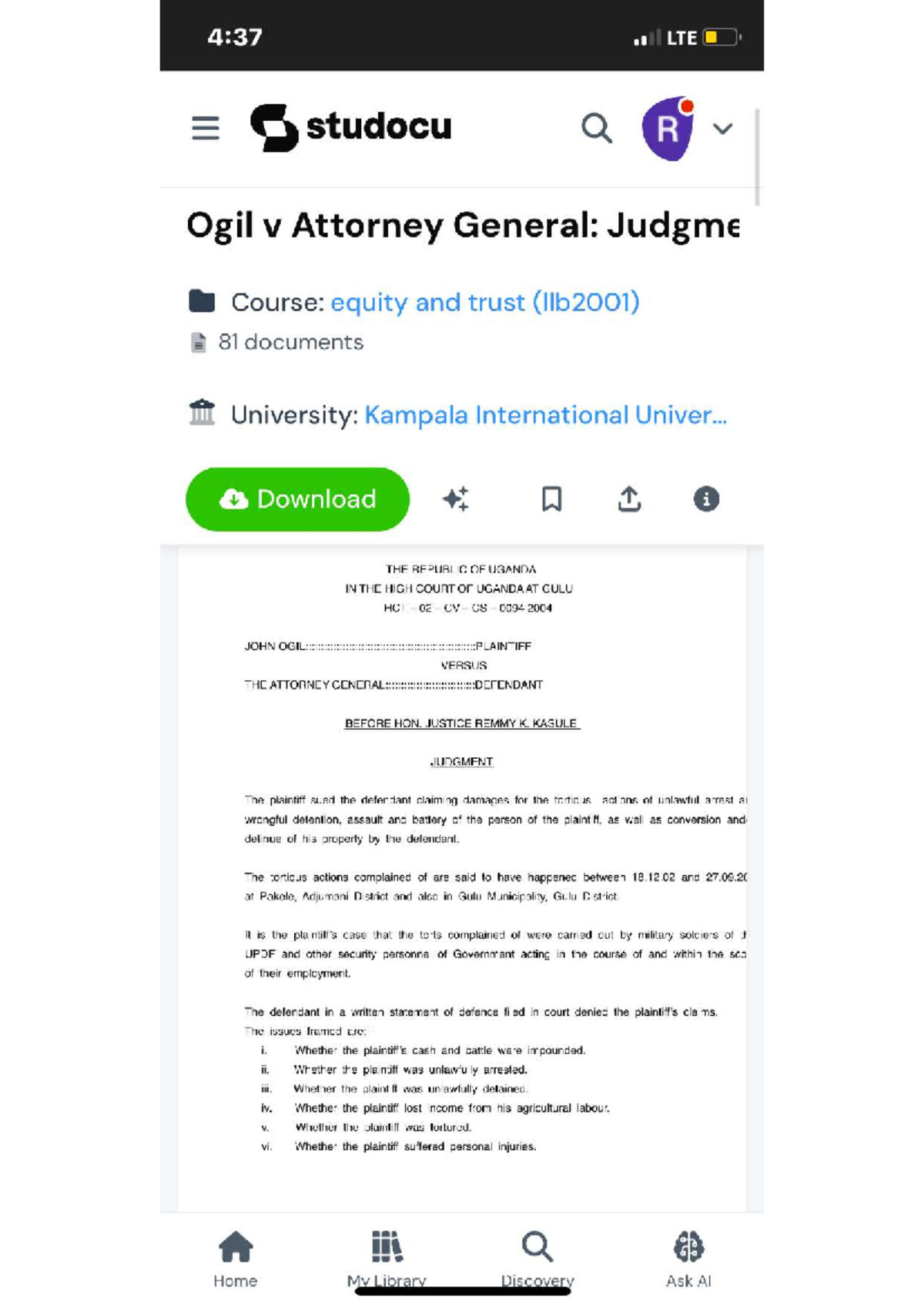 Judgment Analysis: R. Ogil v. Attorney General (Equity & Trust IIb2001 ...