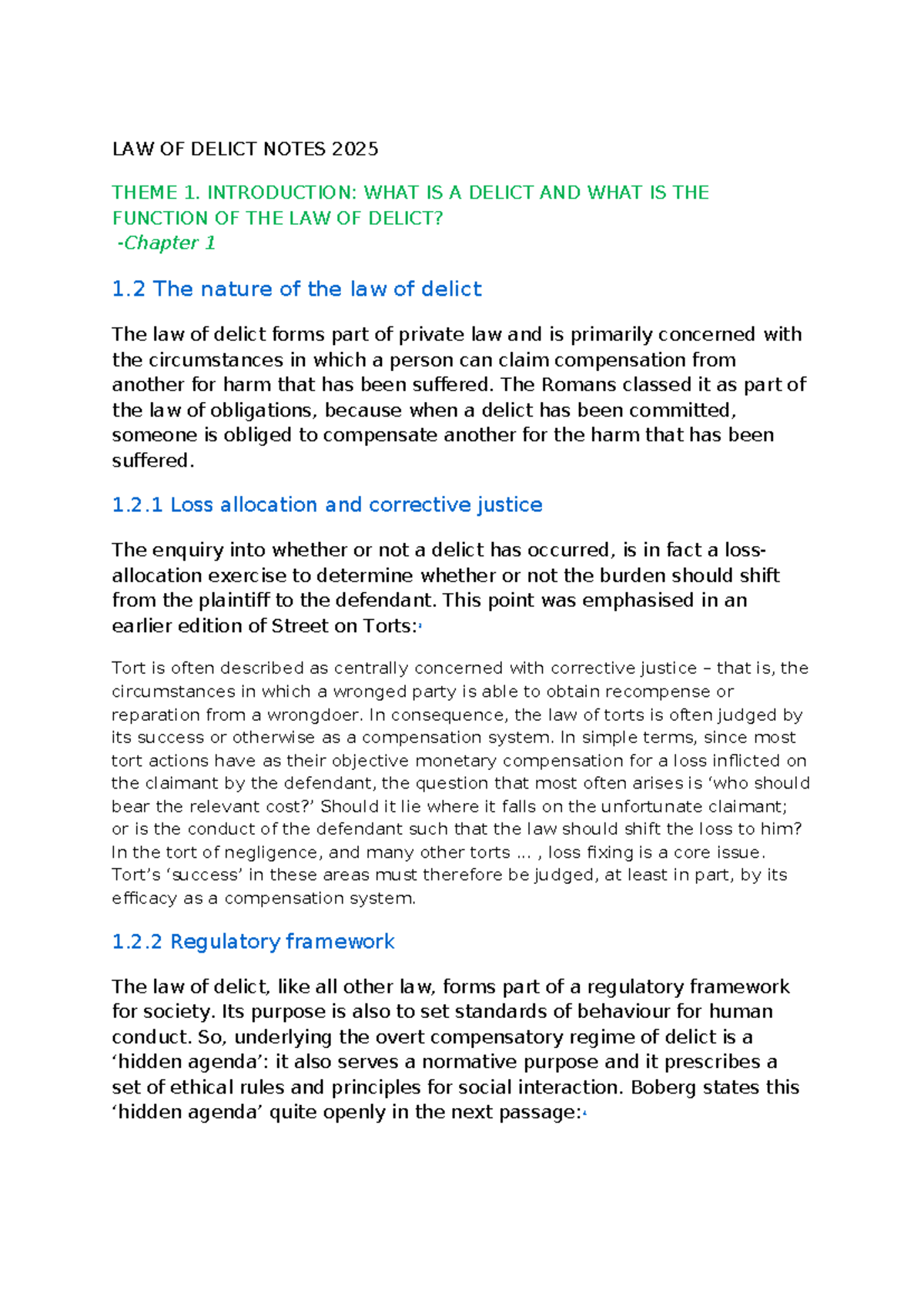 LAW OF DELICT NOTES 2025: INTRODUCTION TO DELICT AND ITS FUNCTIONS ...