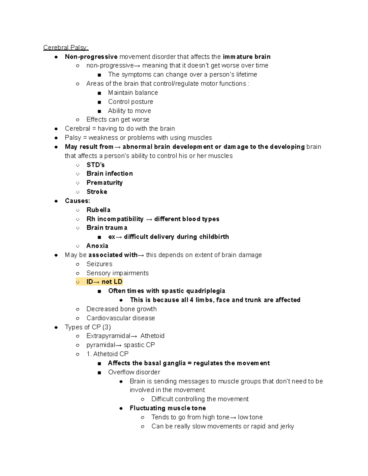 KPE367 Exam 3 Study Guide - Cerebral Palsy: Non-progressive movement ...