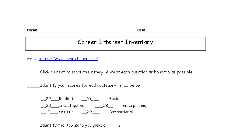 Career Interest Inventory: Exploring Your Future Careers - Studocu