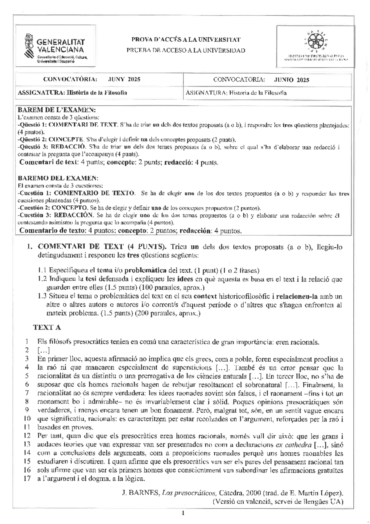 Examen PAU Història de la Filosofia - Juny 2025 - Studocu