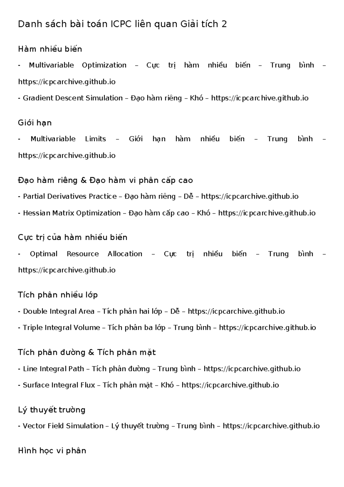 ICPC Calculus 2: Multivariable Optimization & Integration Problems ...