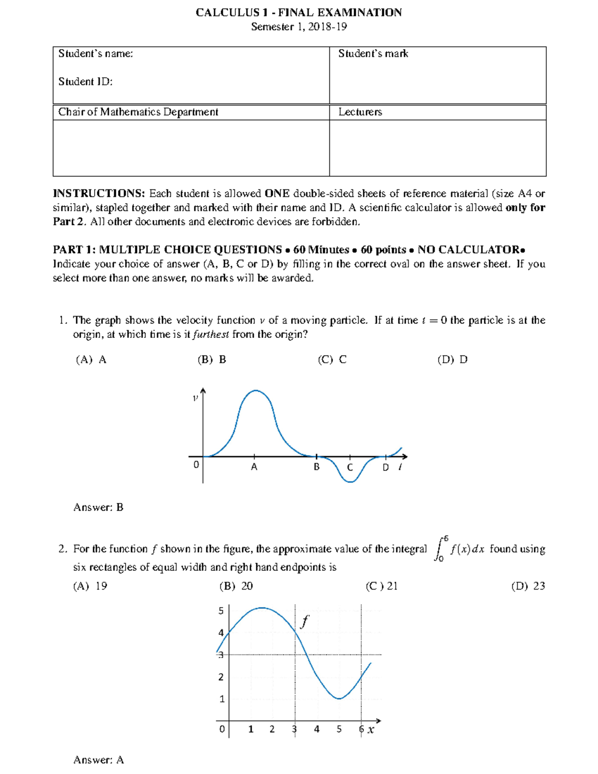 CALC 1 - FINAL EXAM SEM 1 - KEY (2018-2019) - Studocu