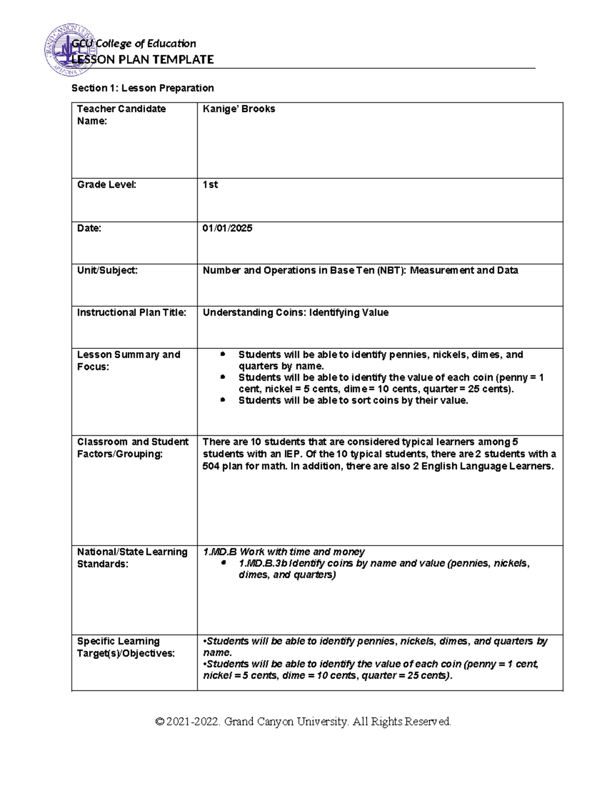 Drafting an Essential Questions Lesson Plan: Understanding Coins (Grade ...