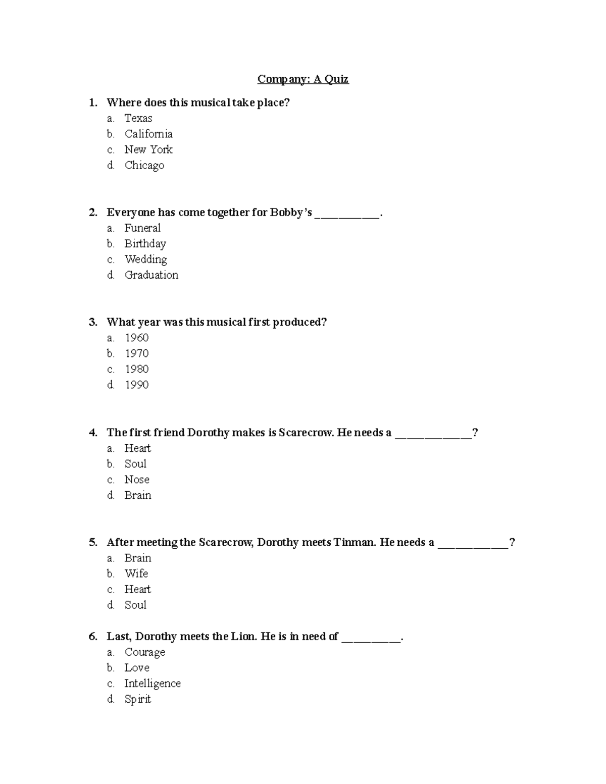 Company: Quiz 1 - Musical Questions and Answers - Studocu