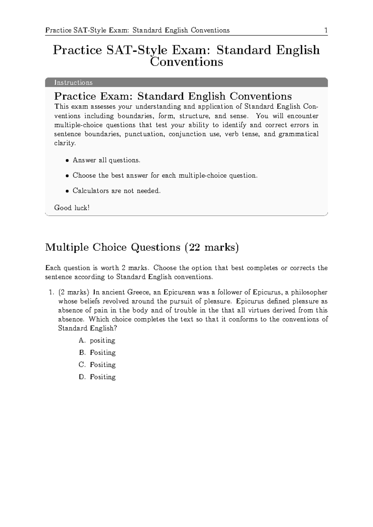 Practice Exam: Standard English Conventions 1 (SAT) - Studocu